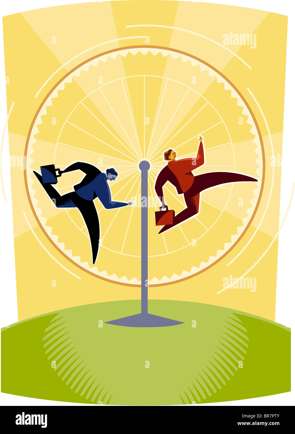 Two businessmen running around inside a wheel Stock Photo - Alamy