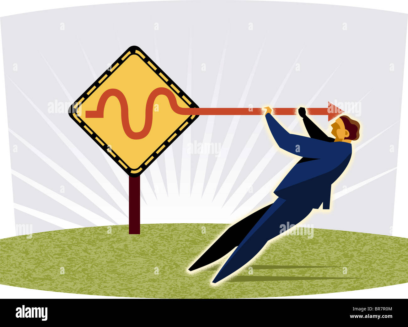 A man changing the direction of arrows on a sign Stock Photo - Alamy