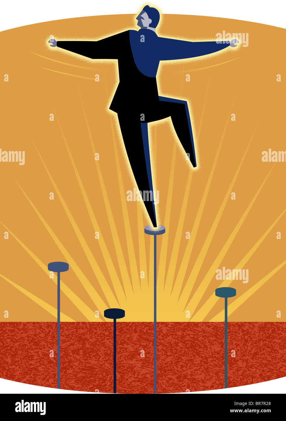 Illustration of a man balancing on a stilt Stock Photo - Alamy