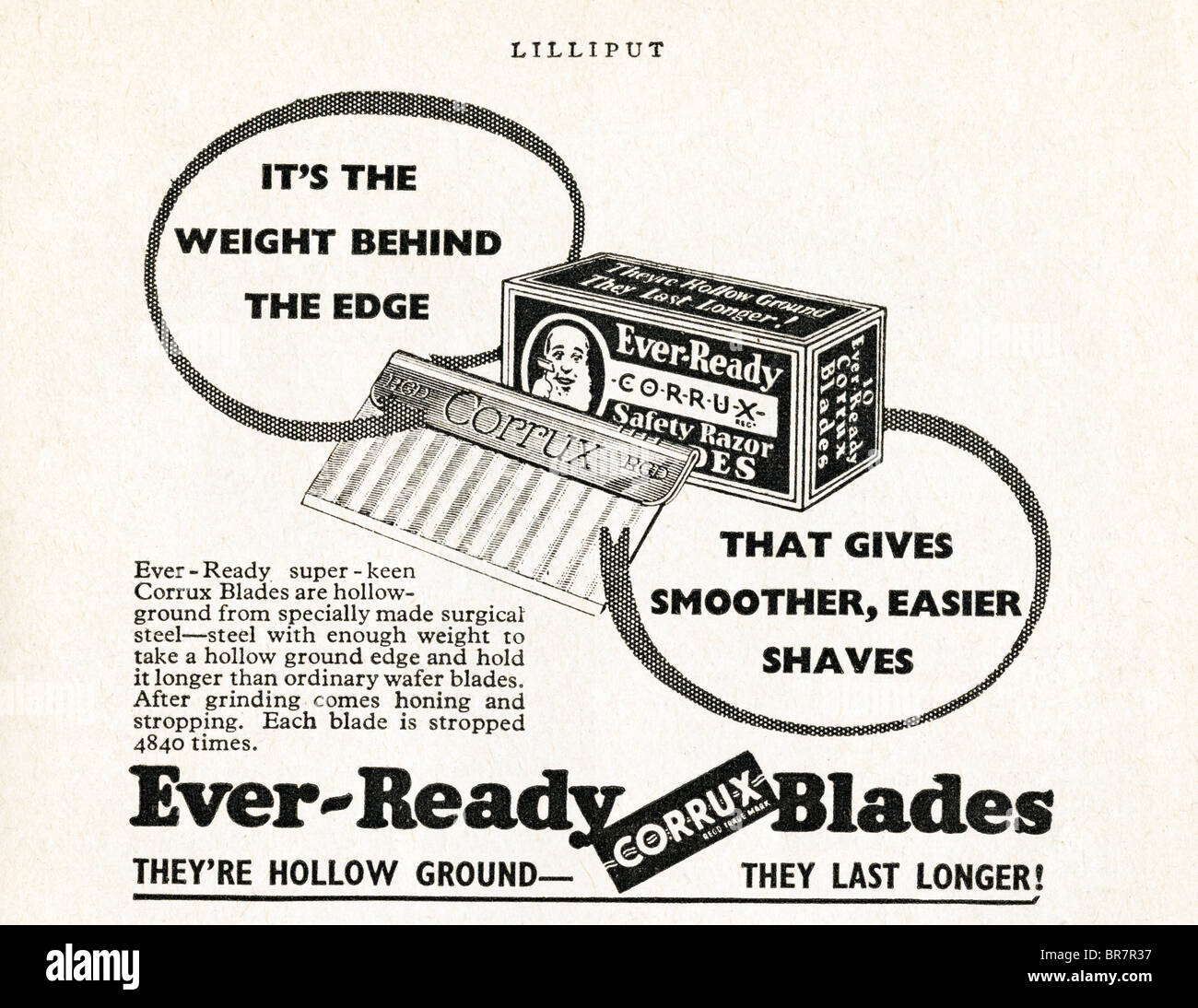 Black and white advert for Ever-Ready razor blades inside Lilliput ...