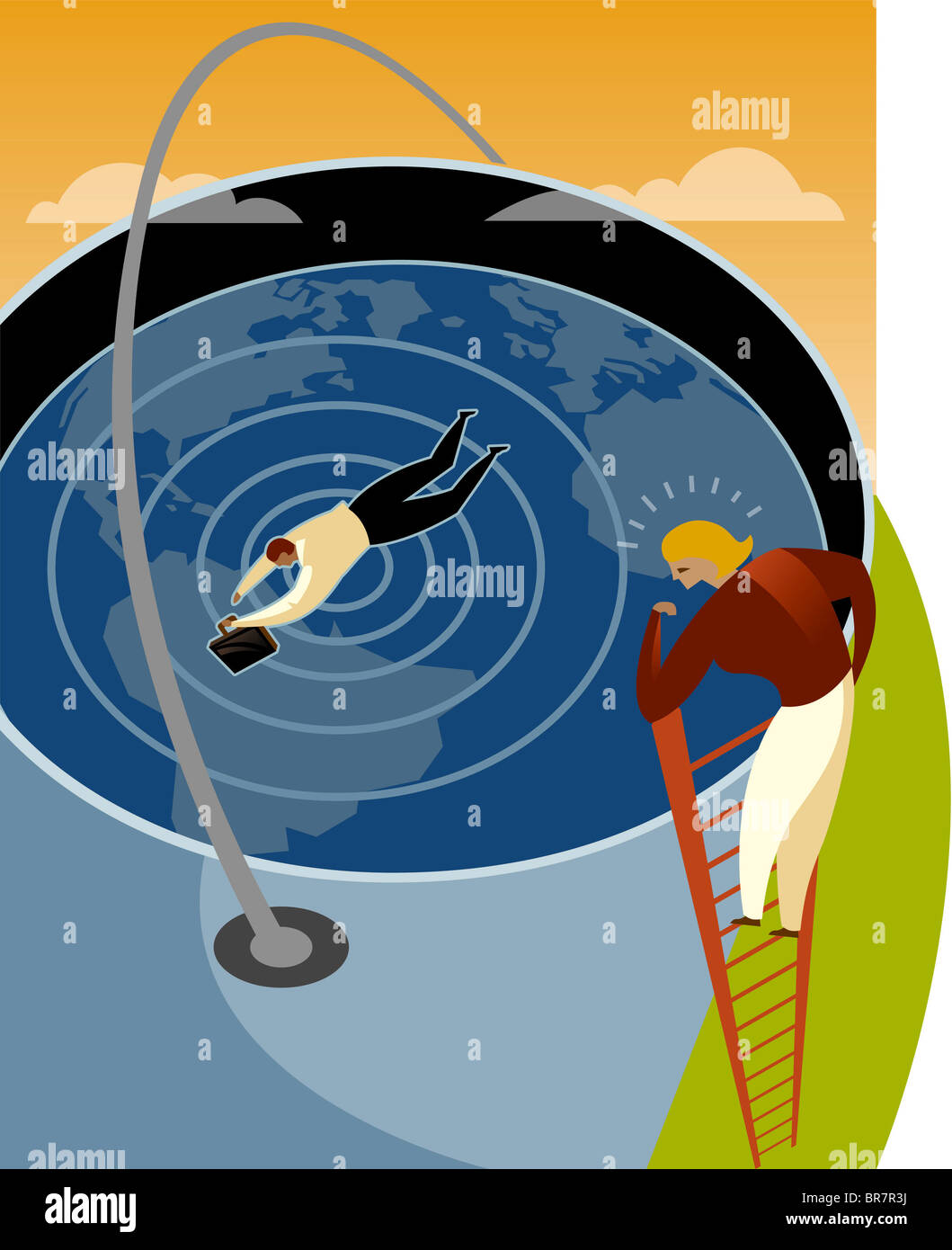 A man diving into a giant bucket Stock Photo - Alamy