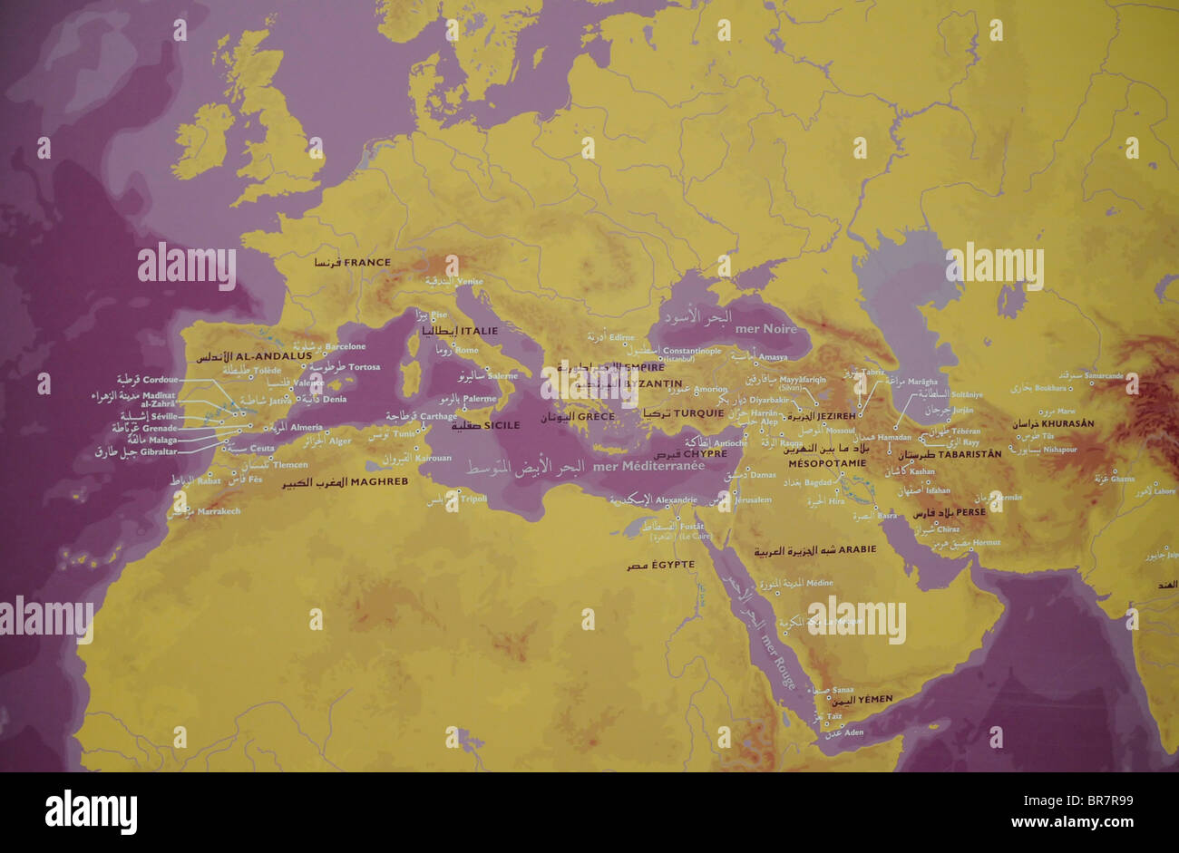 A map of the Mediterranean in French and Arabic on display in the ...