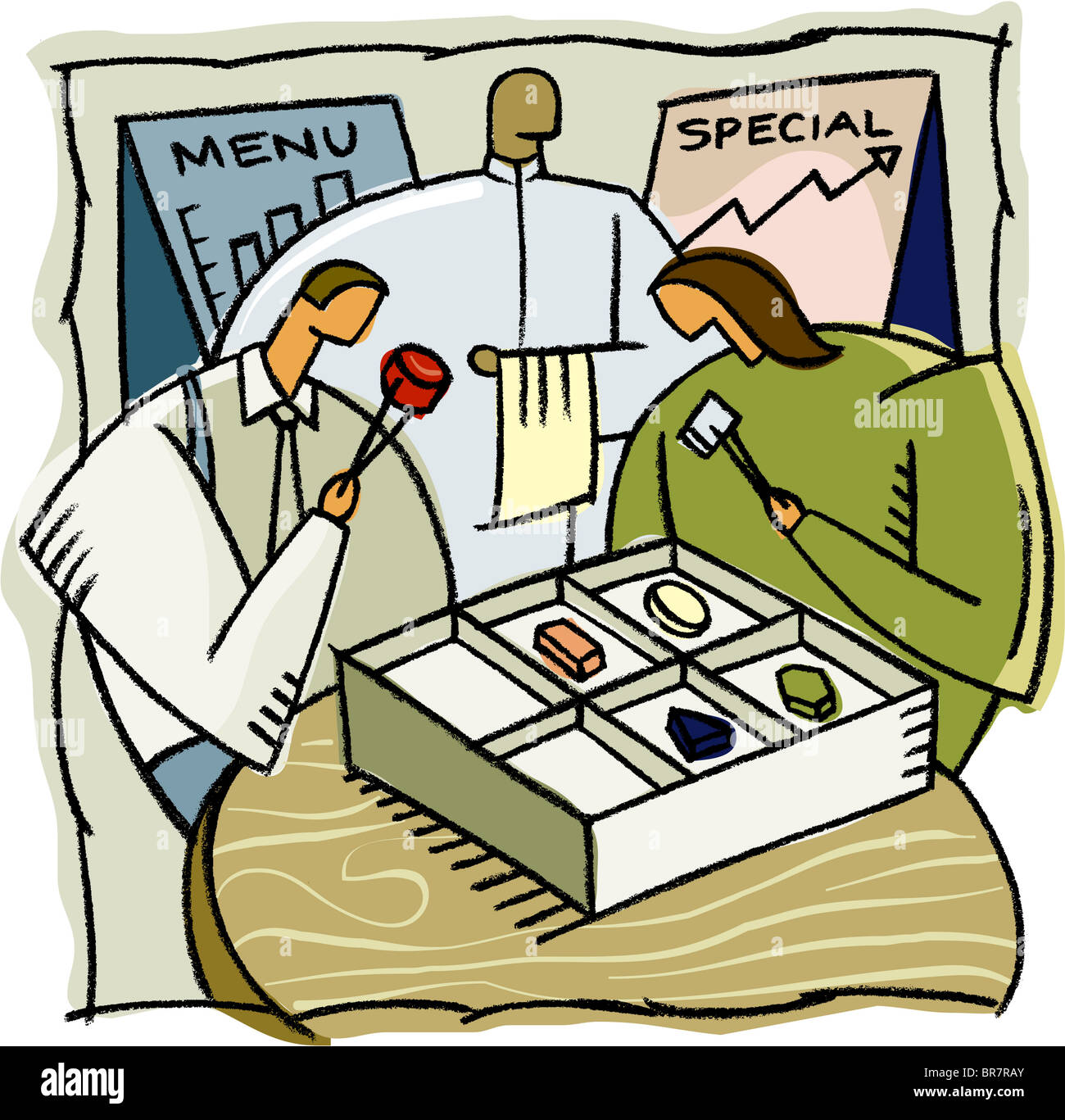 Two people eating a business bento box Stock Photo - Alamy