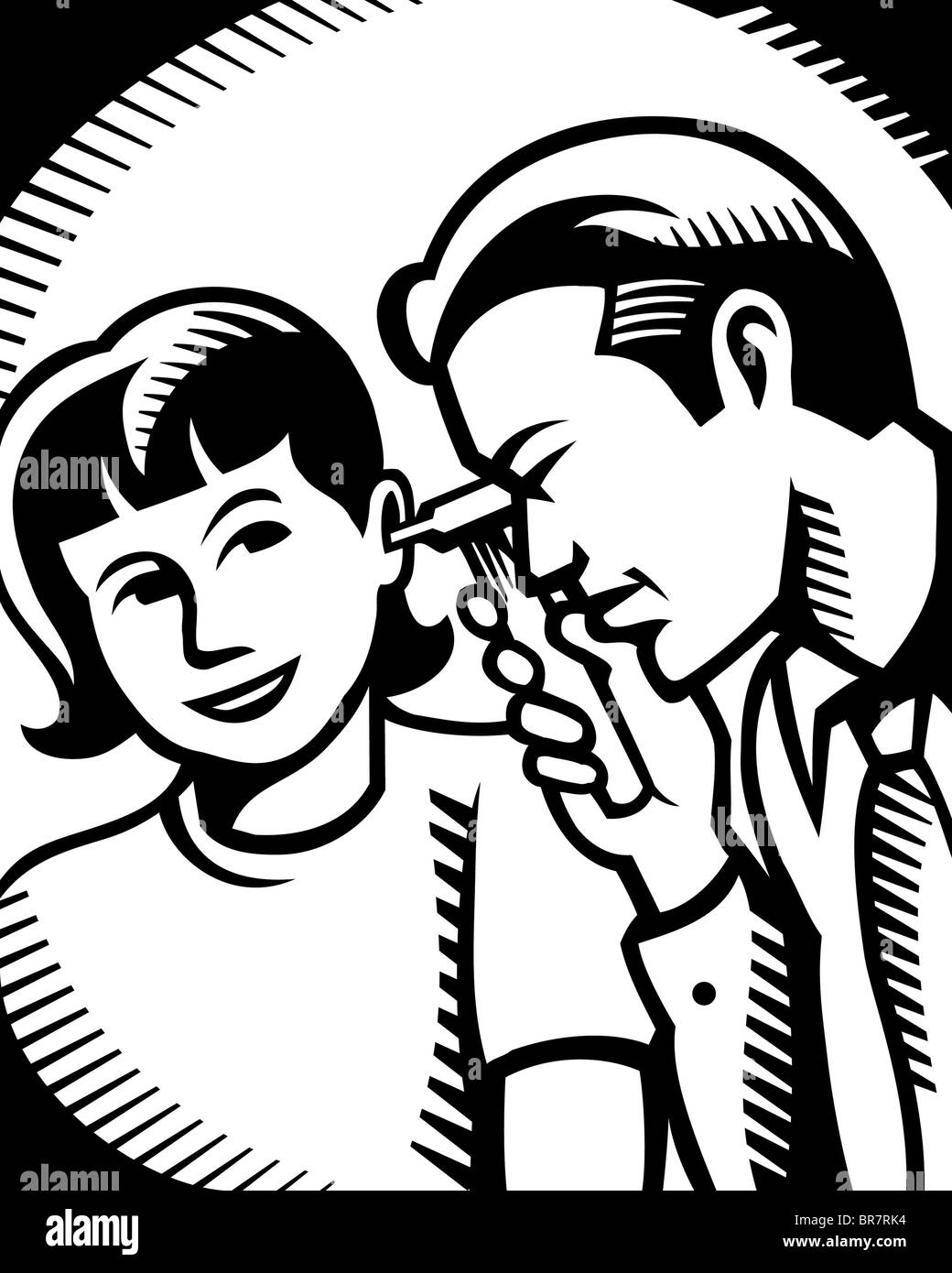Illustration of a doctor examining a young patients ear Stock Photo - Alamy