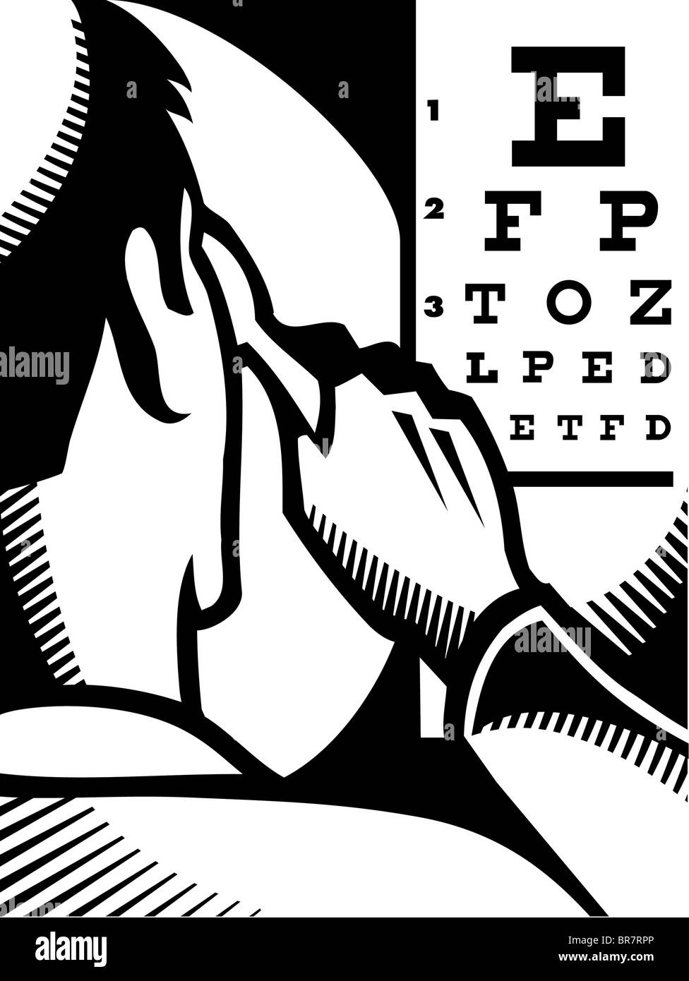A black and white picture of a man having an eye examination Stock ...