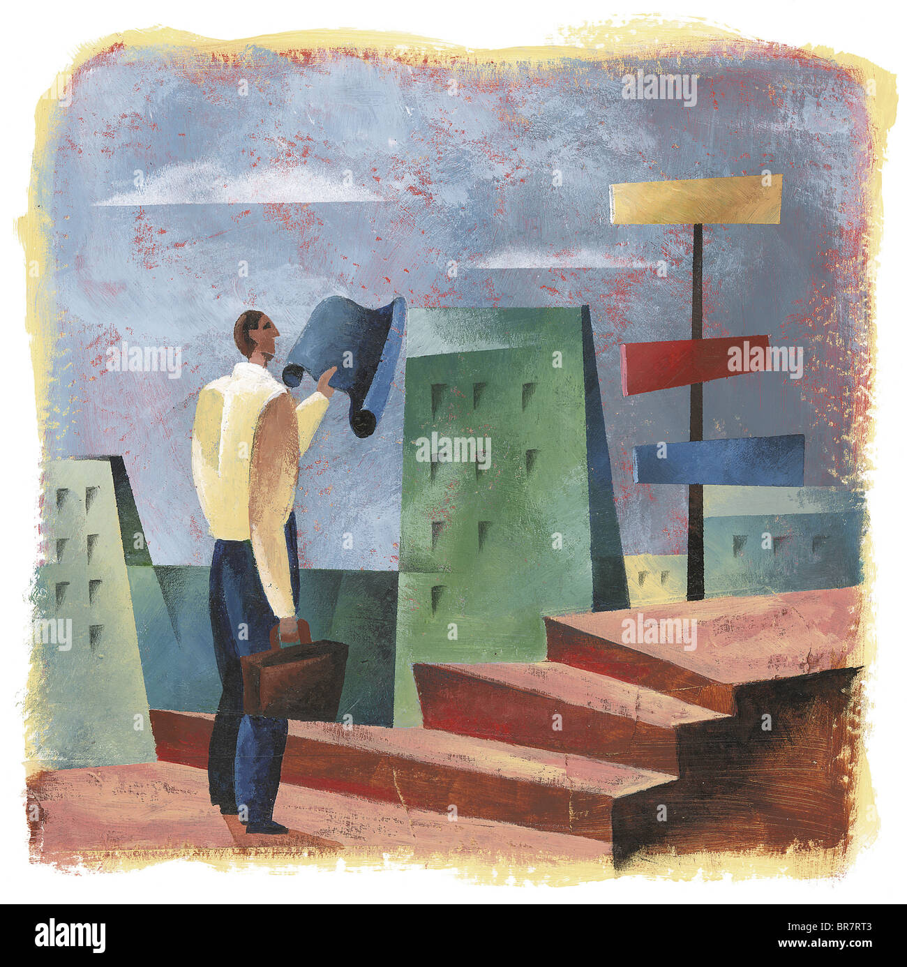 A businessman holding a map and deciding which direction to go Stock ...