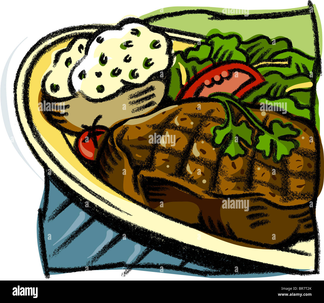 Drawing of a steak platter Stock Photo - Alamy