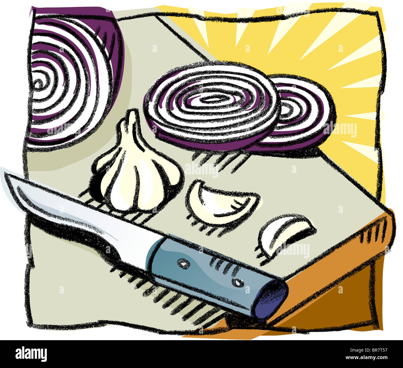 A drawing of onions and garlic Stock Photo - Alamy