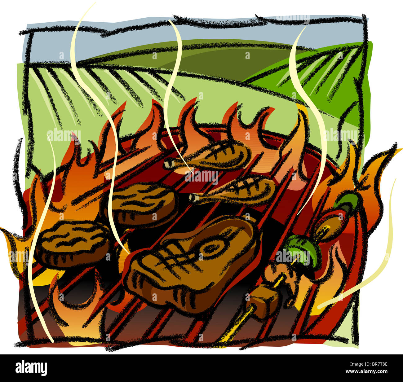 Food cooking on a barbeque grill Stock Photo - Alamy