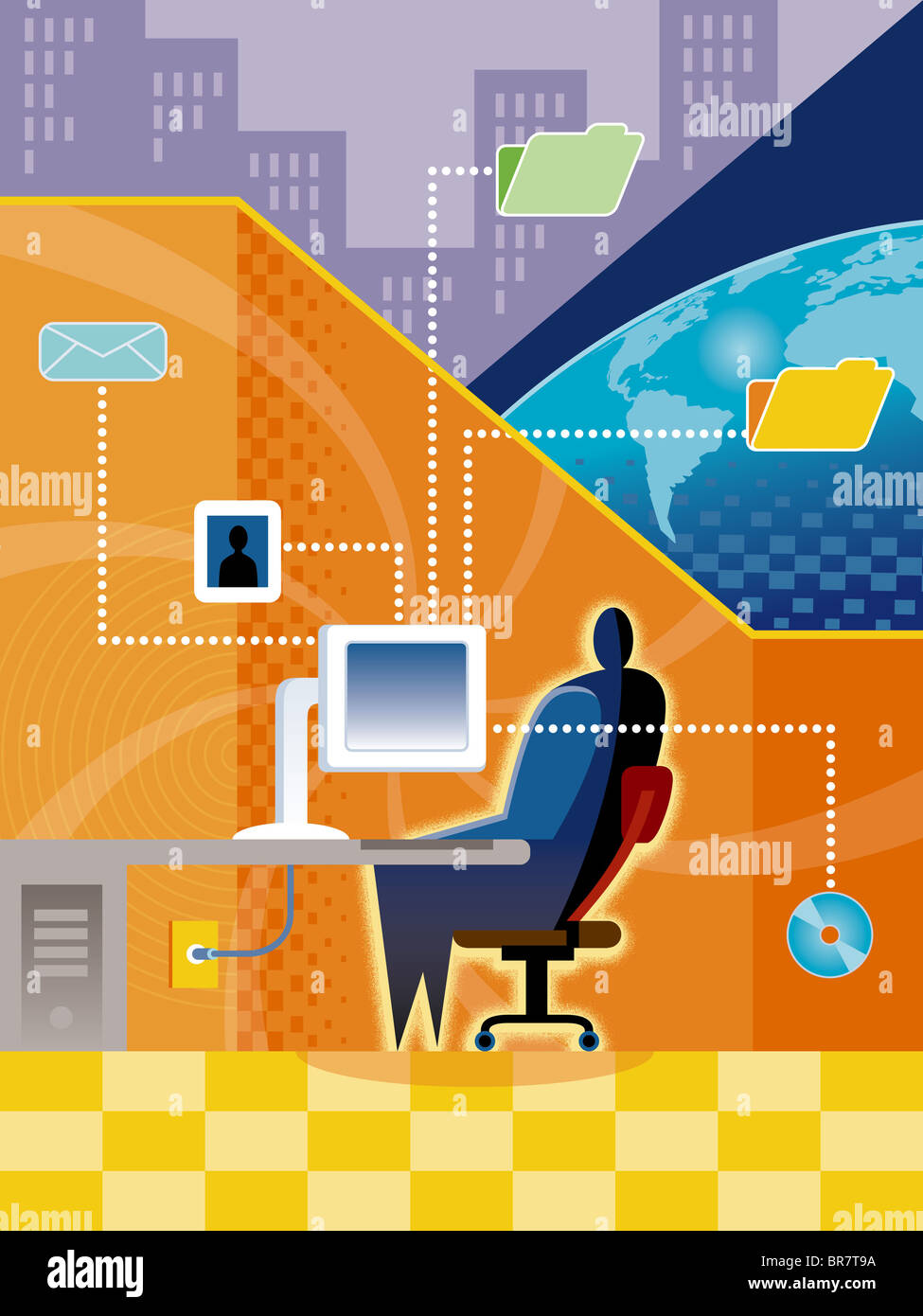 A man using at his computer desktop Stock Photo - Alamy