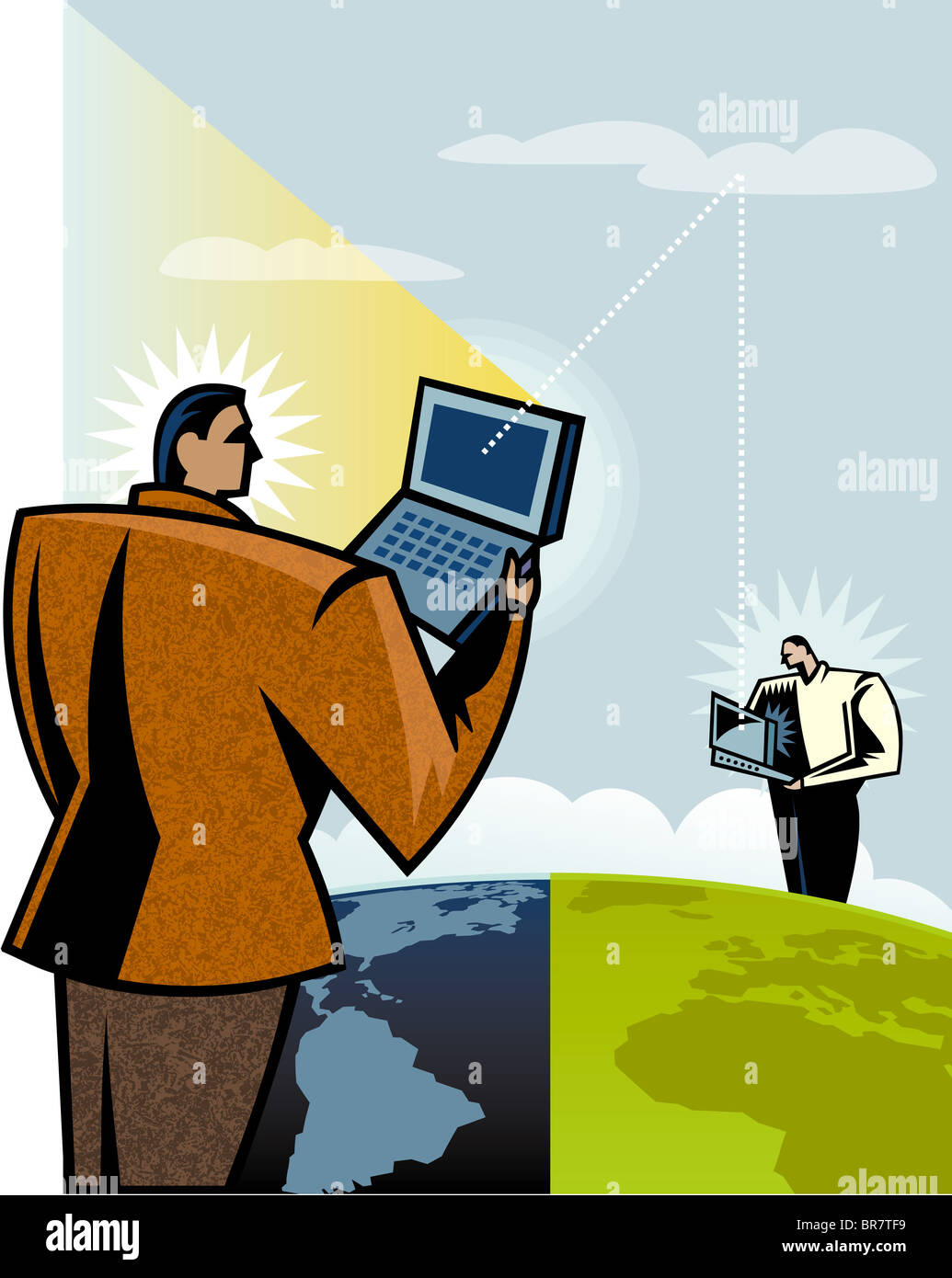 Two men communicating across the globe Stock Photo - Alamy