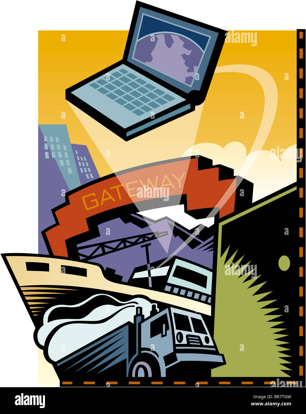 Using a computer to facilitate transportation gateway Stock Photo - Alamy