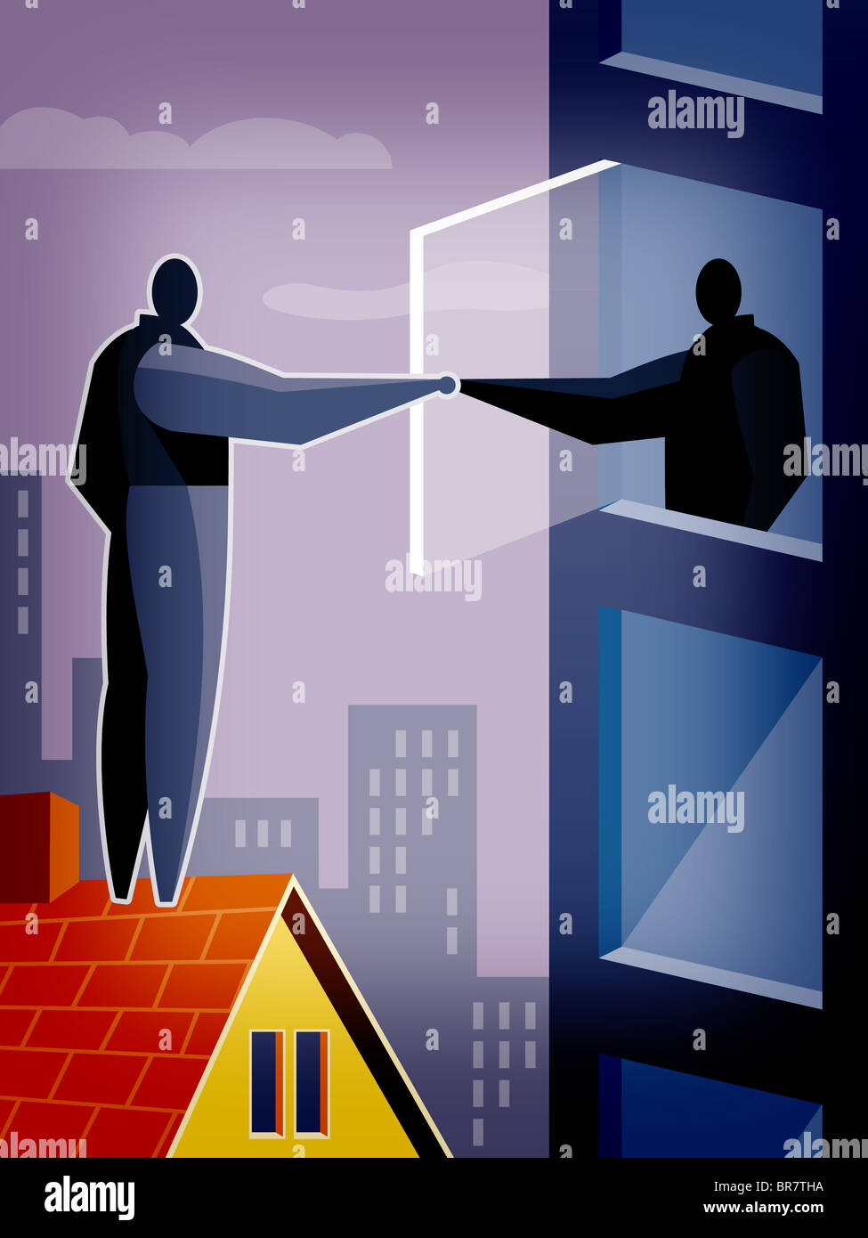 Two men shaking hands through a window Stock Photo - Alamy