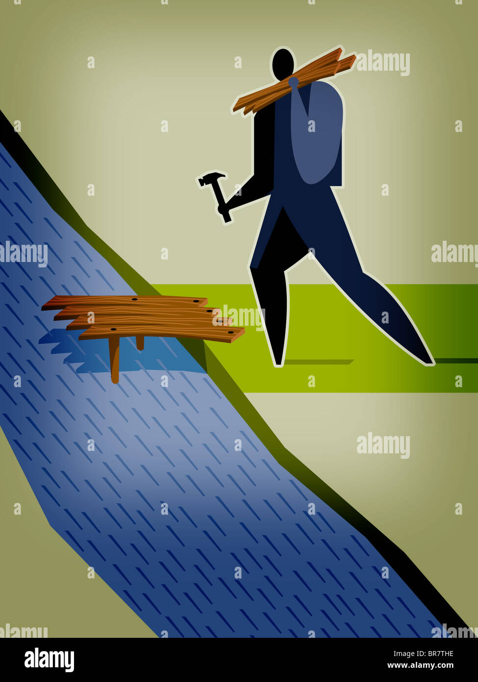 A man building a bridge to get over water Stock Photo - Alamy