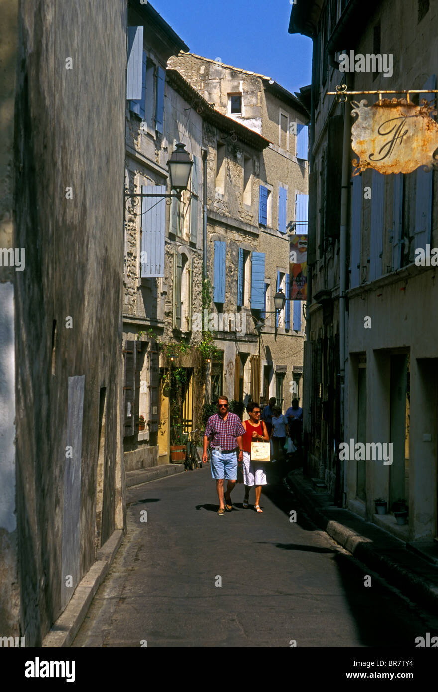 French people, tourists, walking tour, old quarter, Saint-Remy-de ...