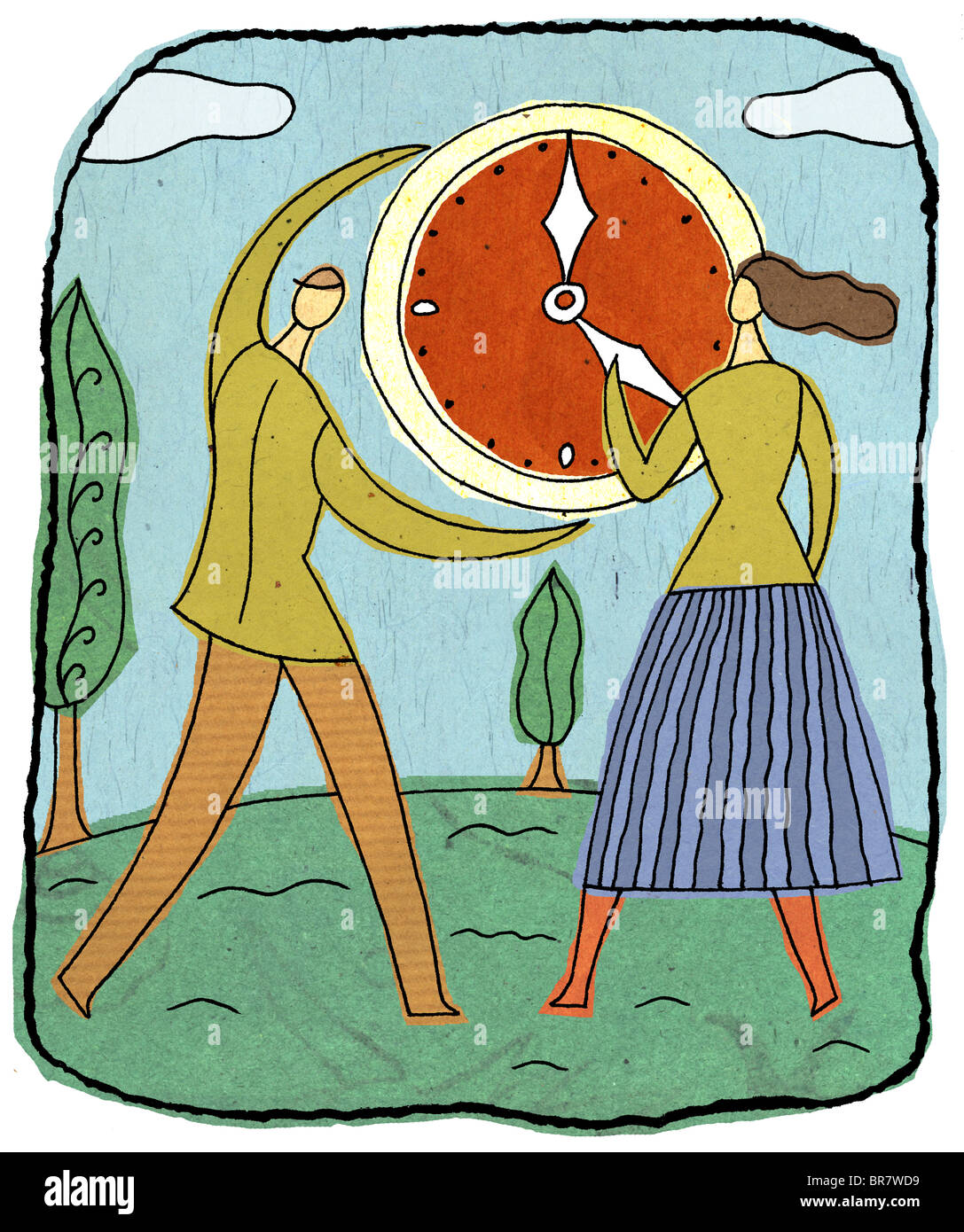 man and woman turning back time Stock Photo - Alamy