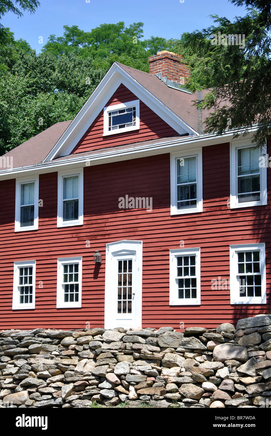 Red Siding With Stone Facade