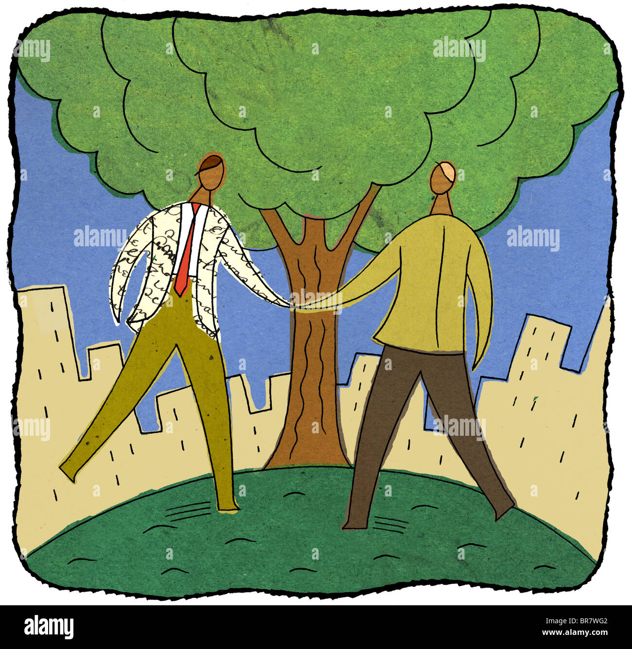 Two businessmen shaking hands under a tree Stock Photo - Alamy