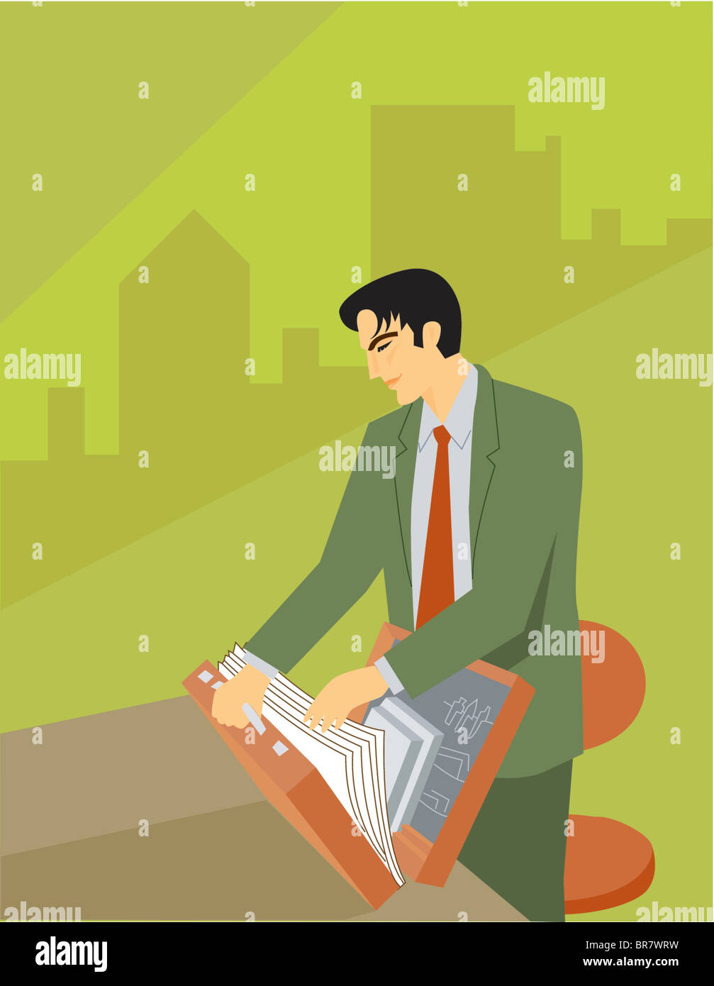 A businessman looking through the documents in his briefcase Stock ...