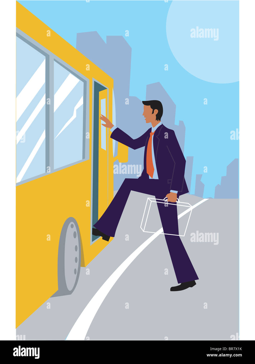 Man stepping on to a public bus Stock Photo - Alamy