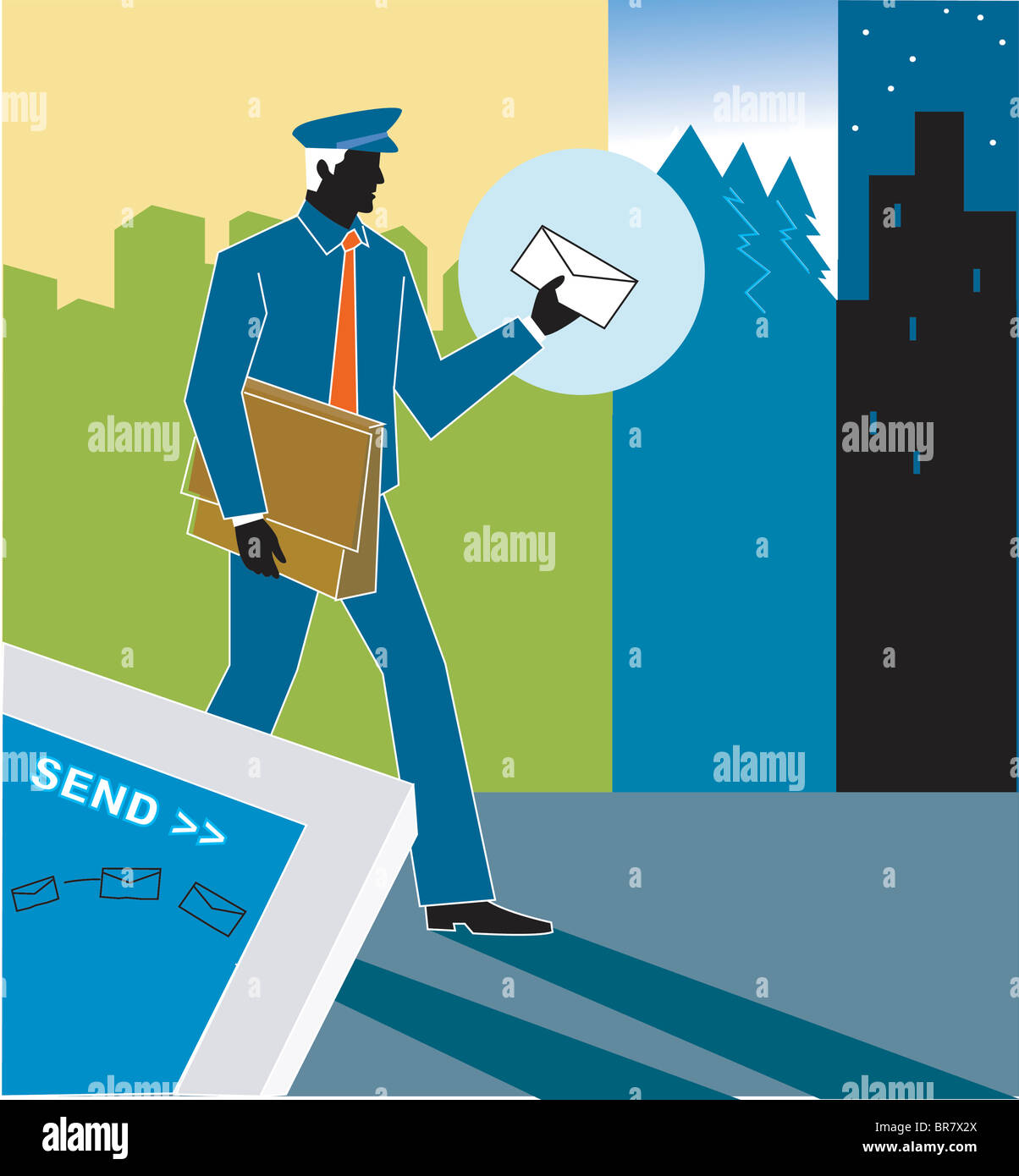An illustration of a postal service versus email Stock Photo - Alamy