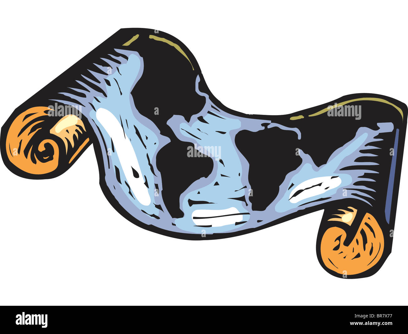 A scroll map of the world Stock Photo - Alamy