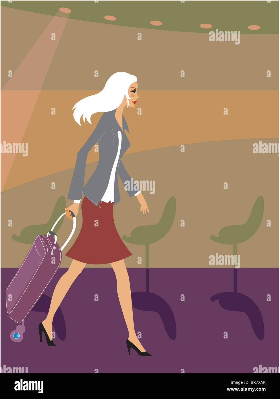 Woman pulling luggage through airport Stock Photo - Alamy