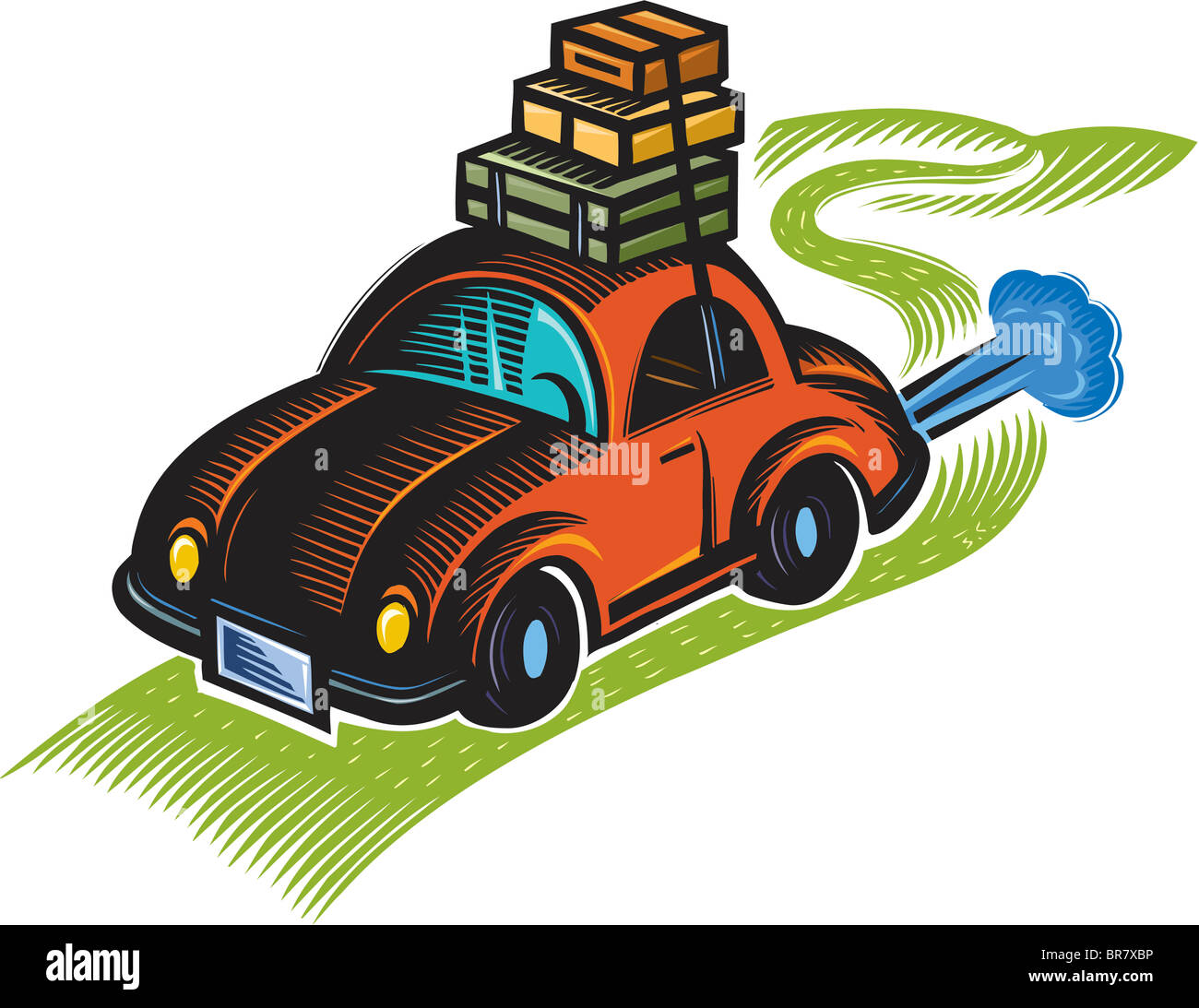 A graphic representation of a car packed up for a road trip Stock Photo ...
