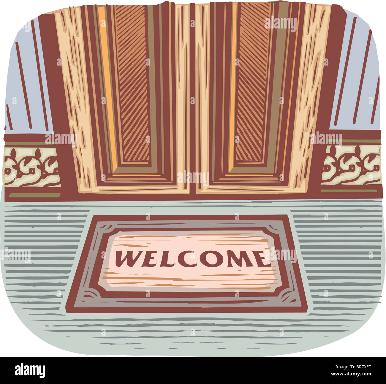 Welcome mat in front of a door Stock Photo - Alamy
