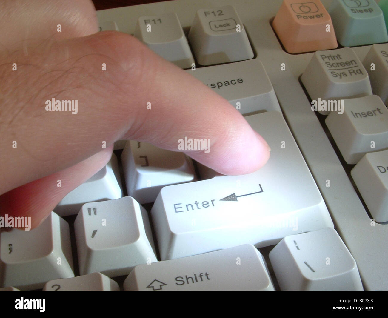 Finger Pressing Button on Computer Keyboard Stock Photo - Alamy