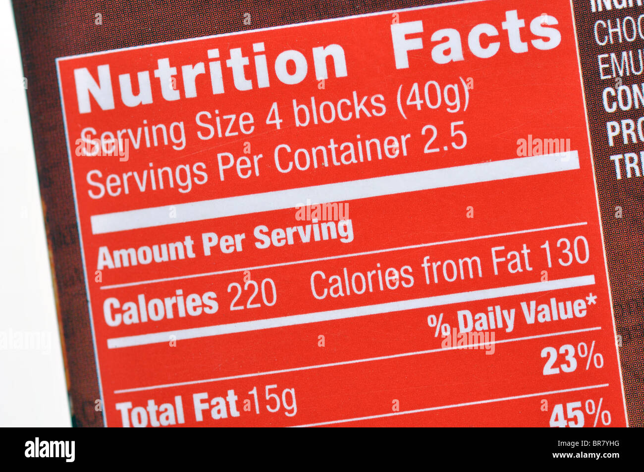 Nutrition information on food package Stock Photo - Alamy