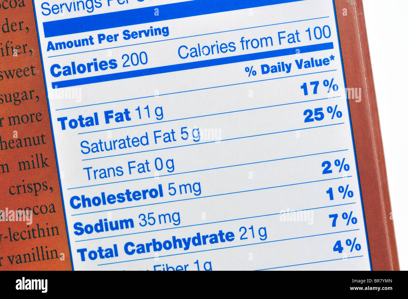 Nutrition information on food package Stock Photo - Alamy