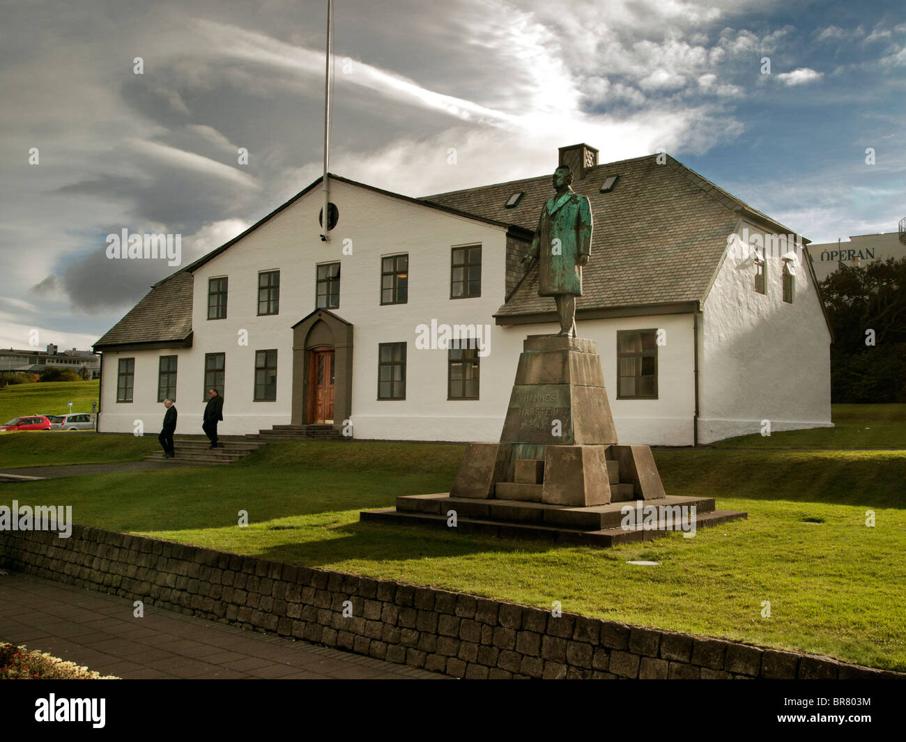 Government House, Reykjavik, Iceland, and the statue of Fridrik ...