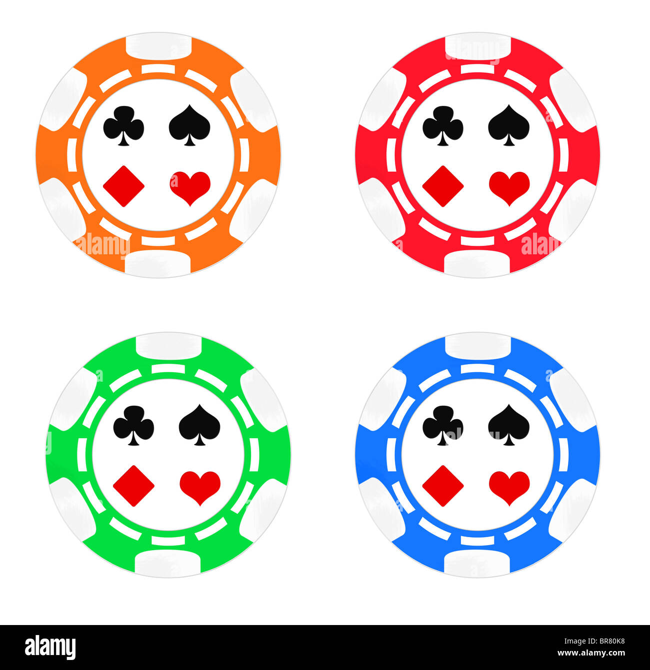 Set color poker chips. Isolated on white background Stock Photo - Alamy