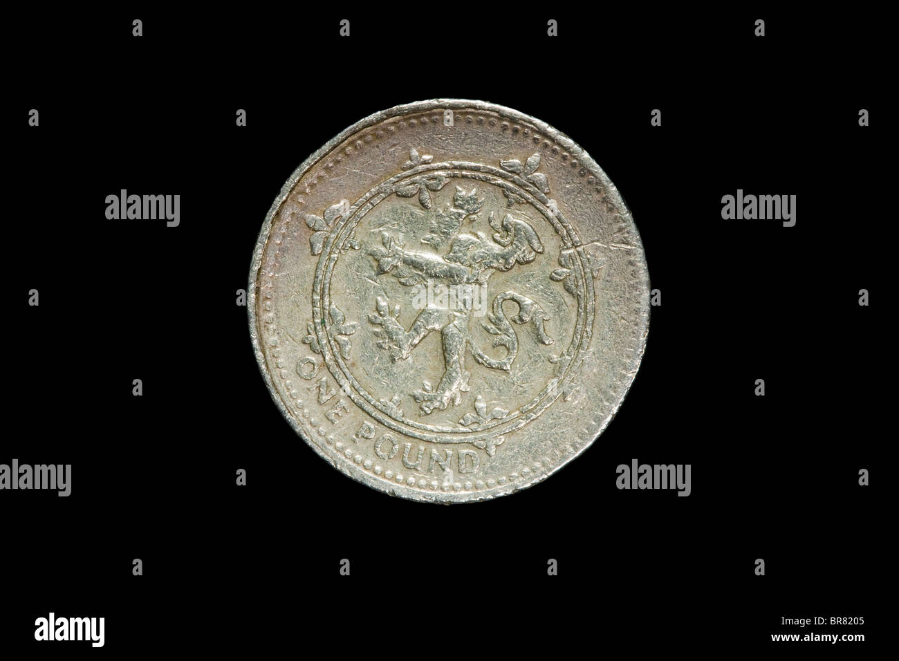 The reverse 'tails' side of a fake British one pound coin Stock Photo ...