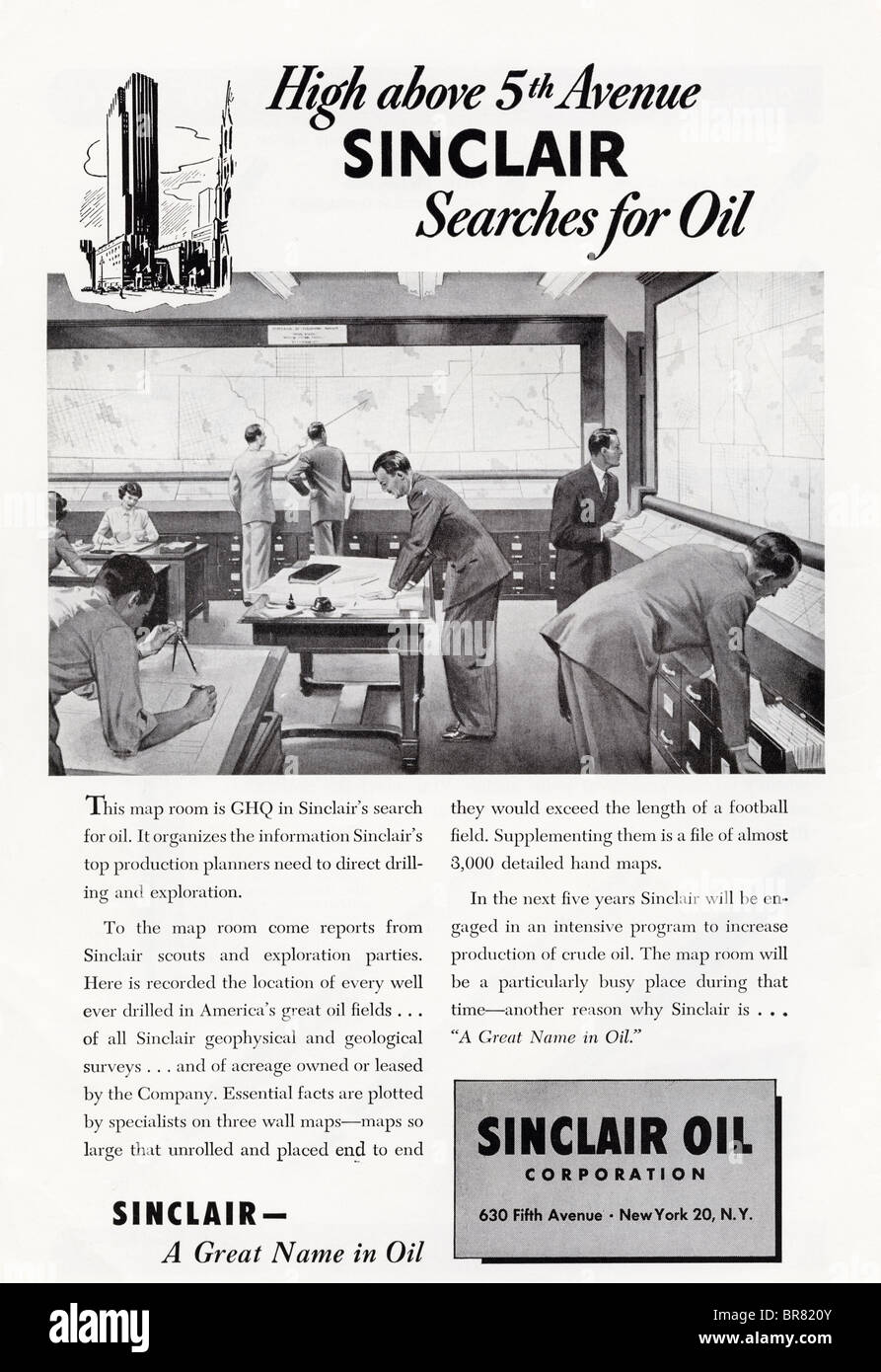 American magazine black and white advert for Sinclair Oil Corporation ...