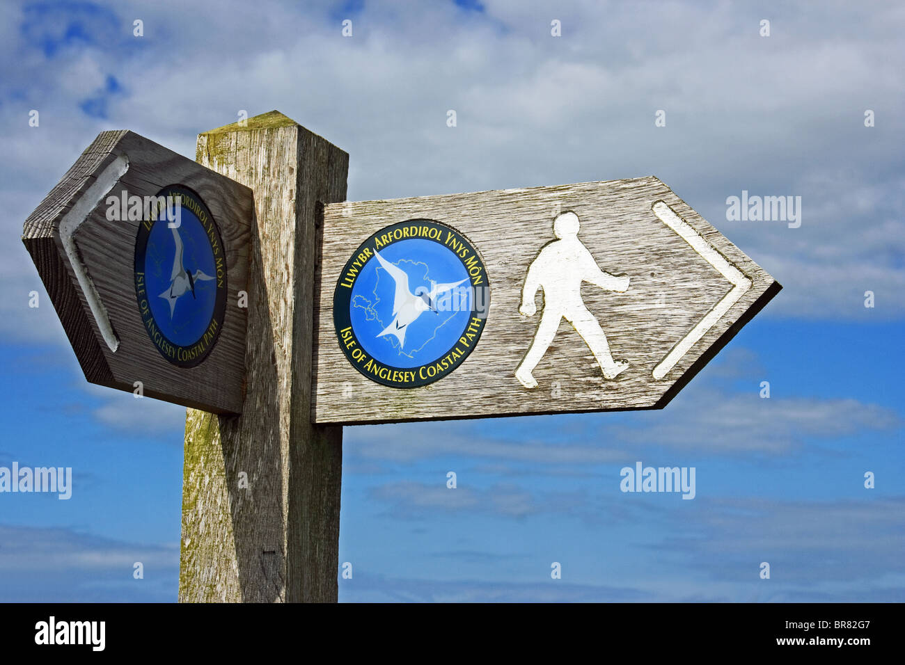 An Anglesey coastal path sign post Stock Photo - Alamy