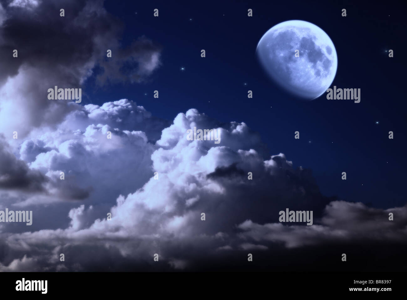 night sky with the moon, clouds and stars stars Stock Photo - Alamy