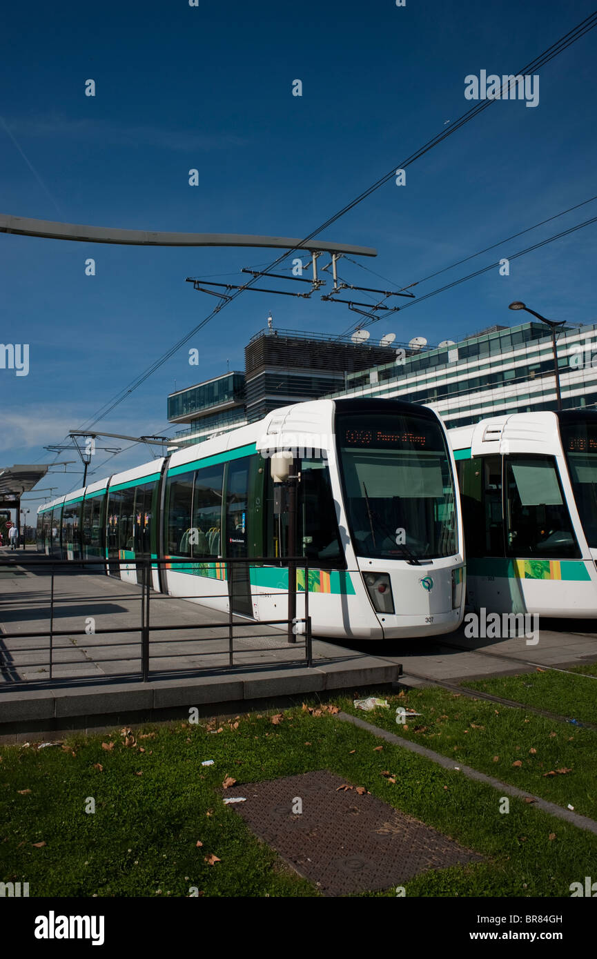 Paris, France, Modern Street Scene, Tramway at "Pont du Ganigliano ...