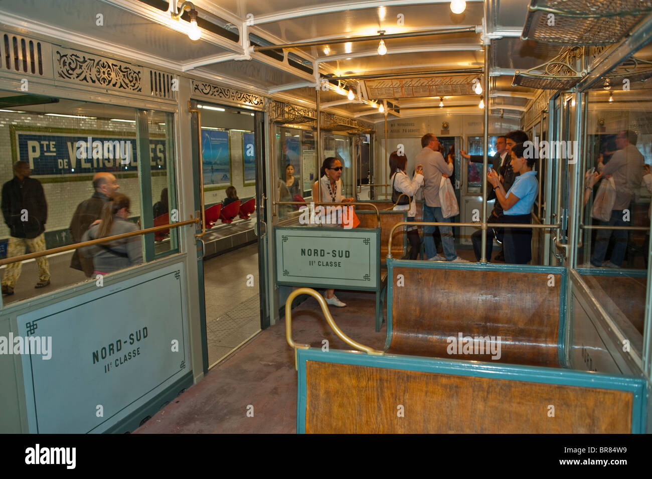 paris FRANCE, Group Tourists visiting train, inside Metro historic ...