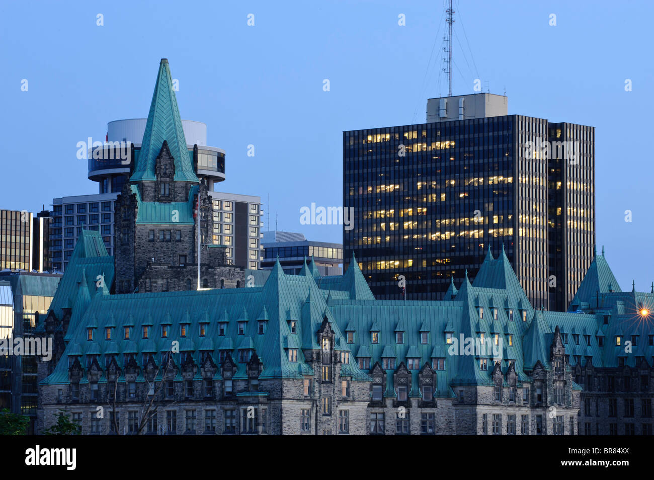 Illuminated Ottawa office buildings from Parliament Hill, Ottawa ...