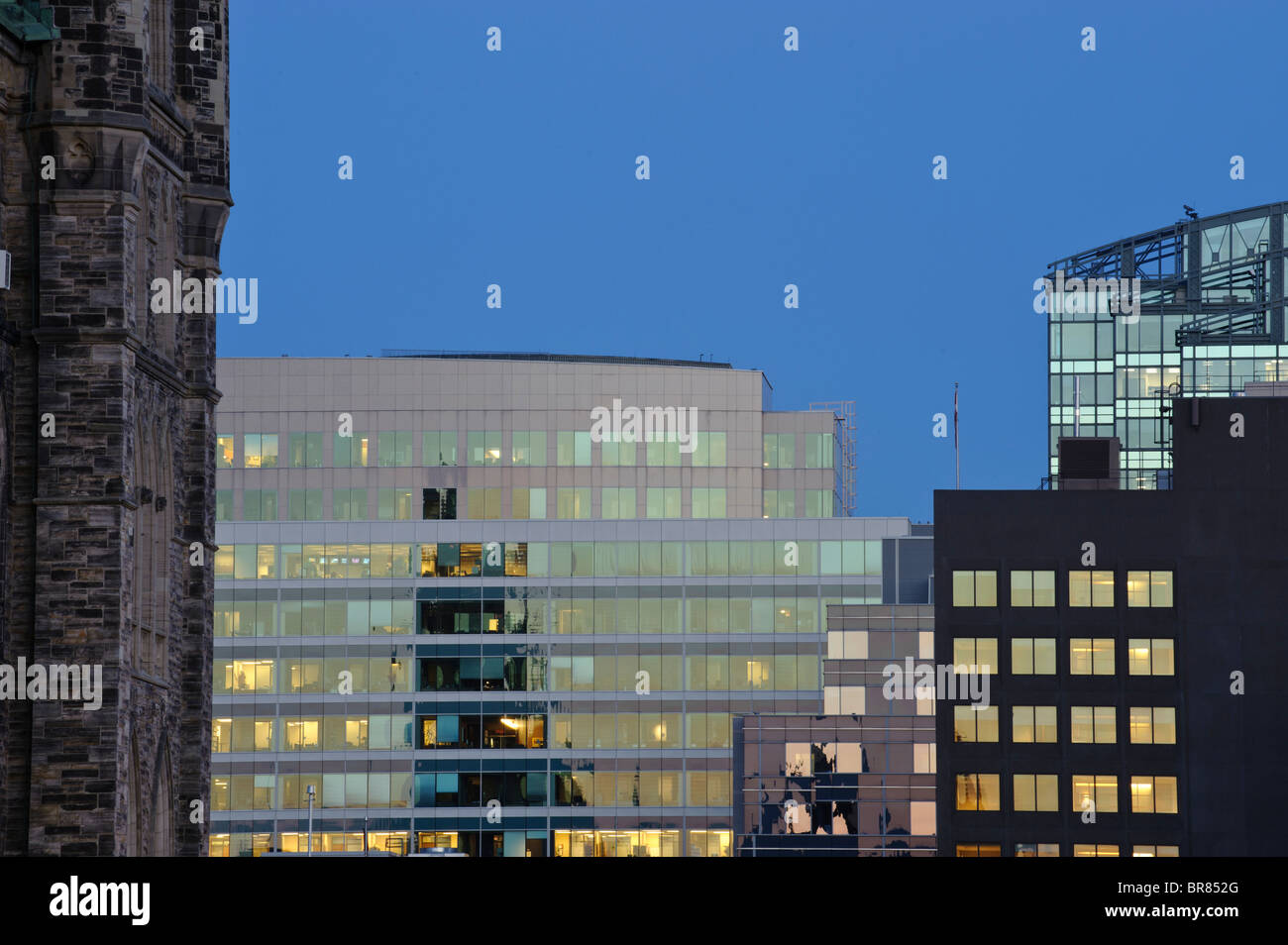 Illuminated Ottawa office buildings from Parliament Hill, Ottawa ...