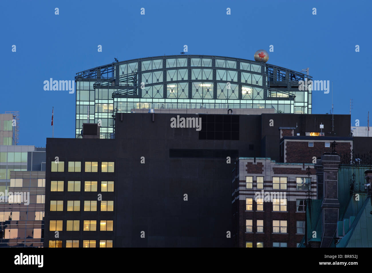 Illuminated Ottawa office buildings from Parliament Hill, Ottawa ...