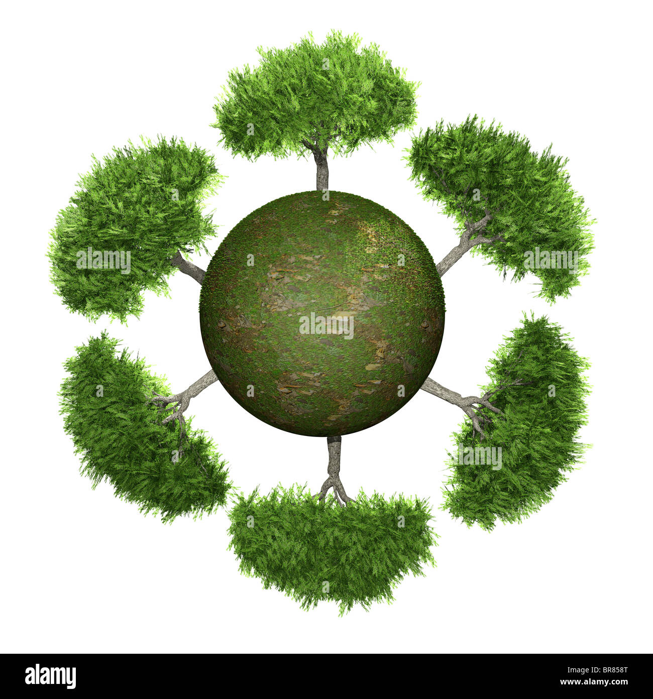 Trees on a green sphere. Concept preservation of an environment Stock ...