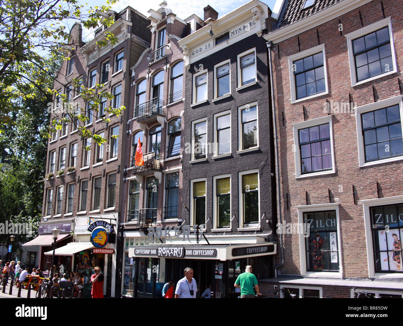 Amsterdam shopping street view of buildings and stores Stock Photo - Alamy