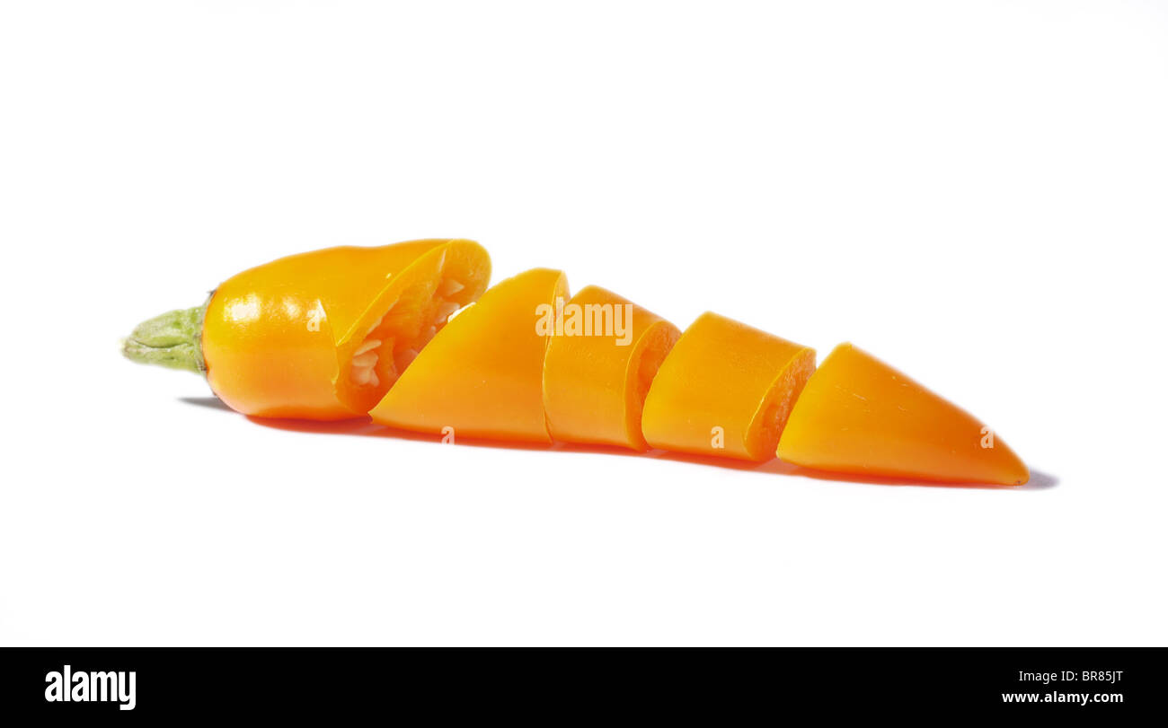 Sliced, yellow chili pepper isolate on a white background Stock Photo ...