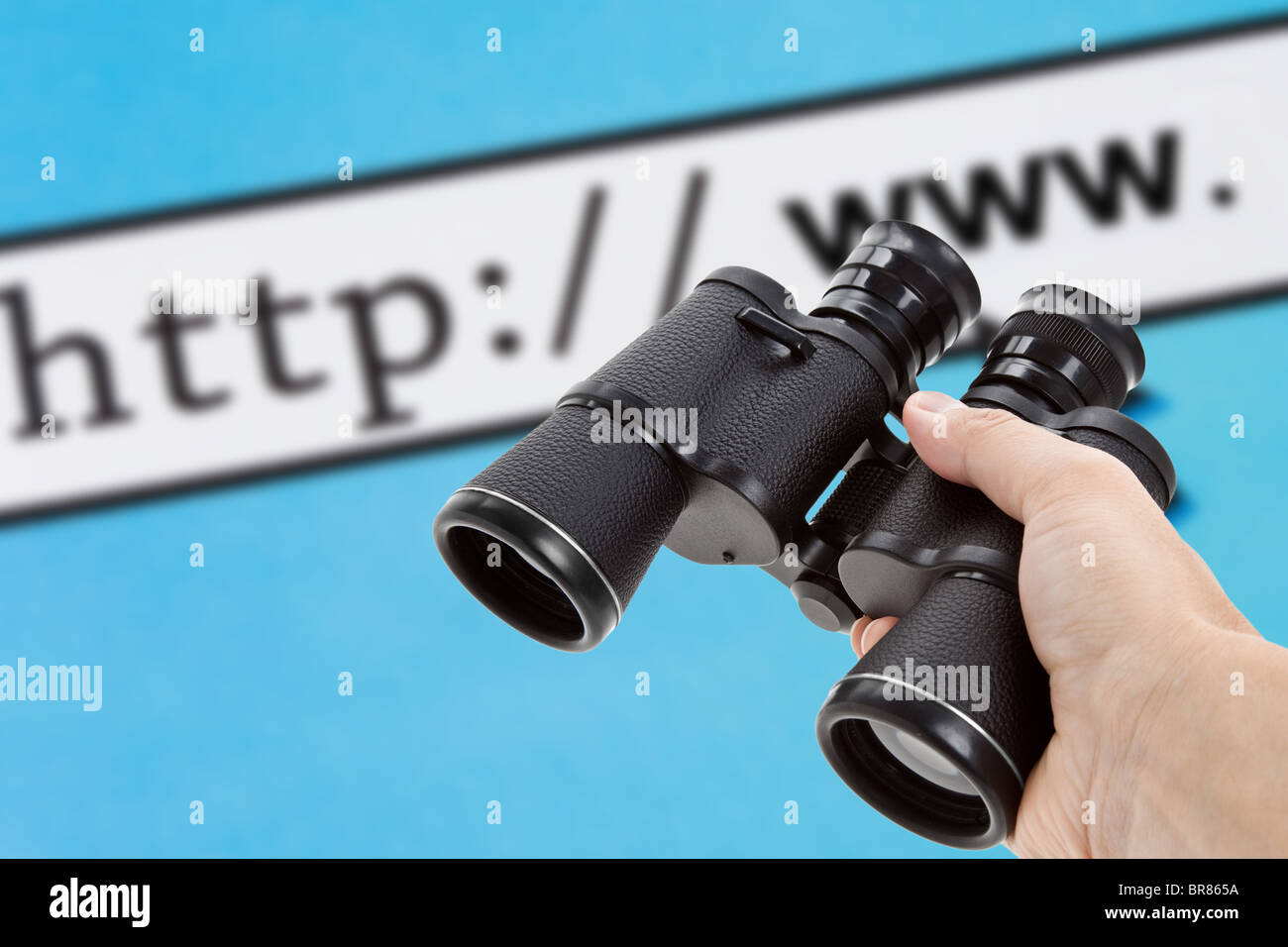 Binoculars and browser, concept of Searching the Internet Stock Photo ...