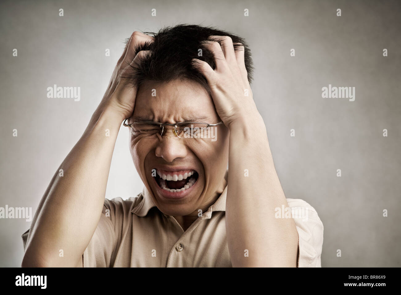 Stress Chinese man, series from several expression with vignetting and ...