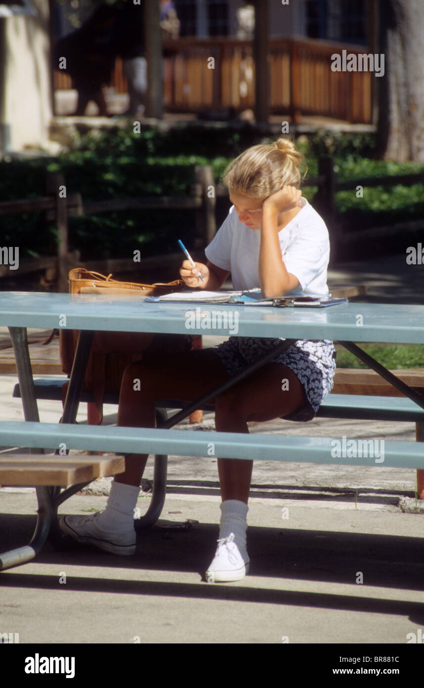 student homework school work book read write lunch table campus sun ...