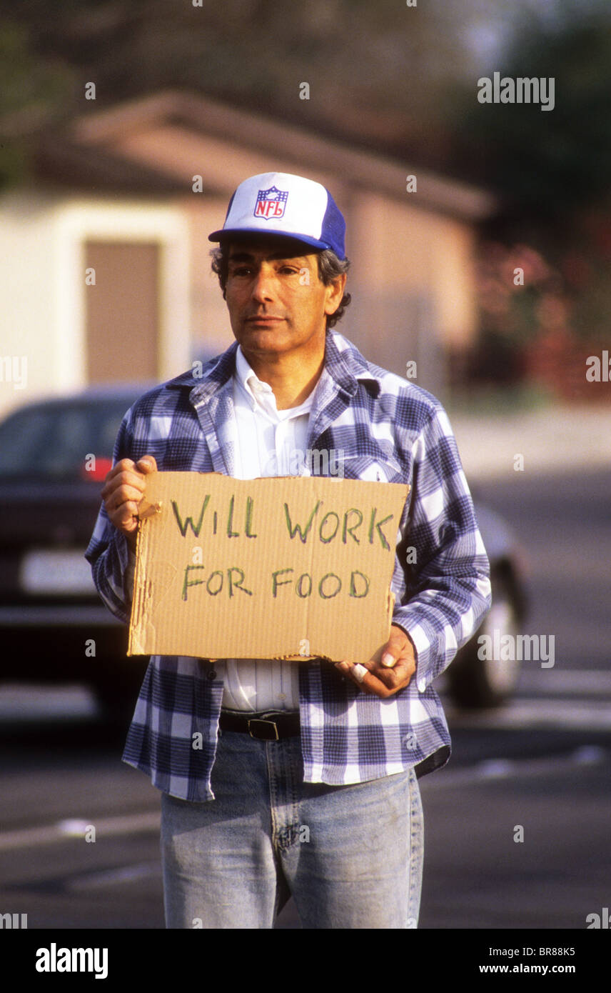 Homeless Man With Sign Will Work For Food